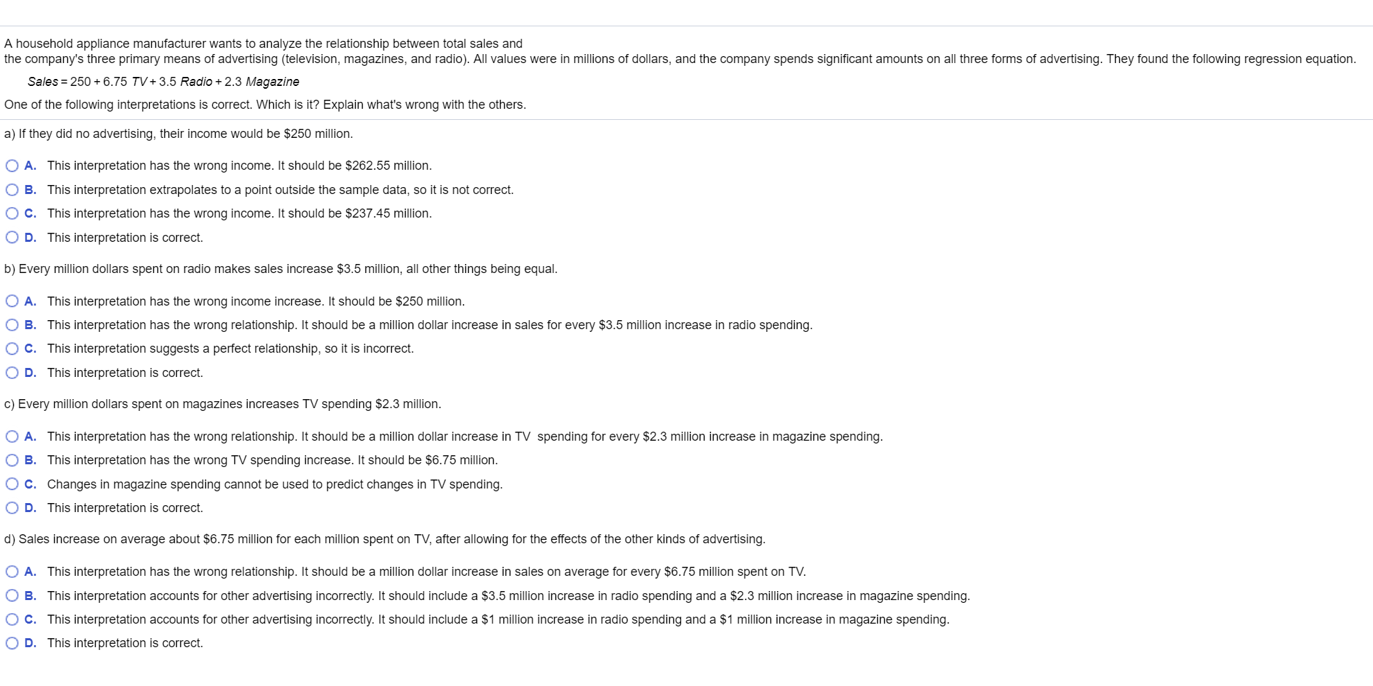 Solved A Household Appliance Manufacturer Wants To Analyze