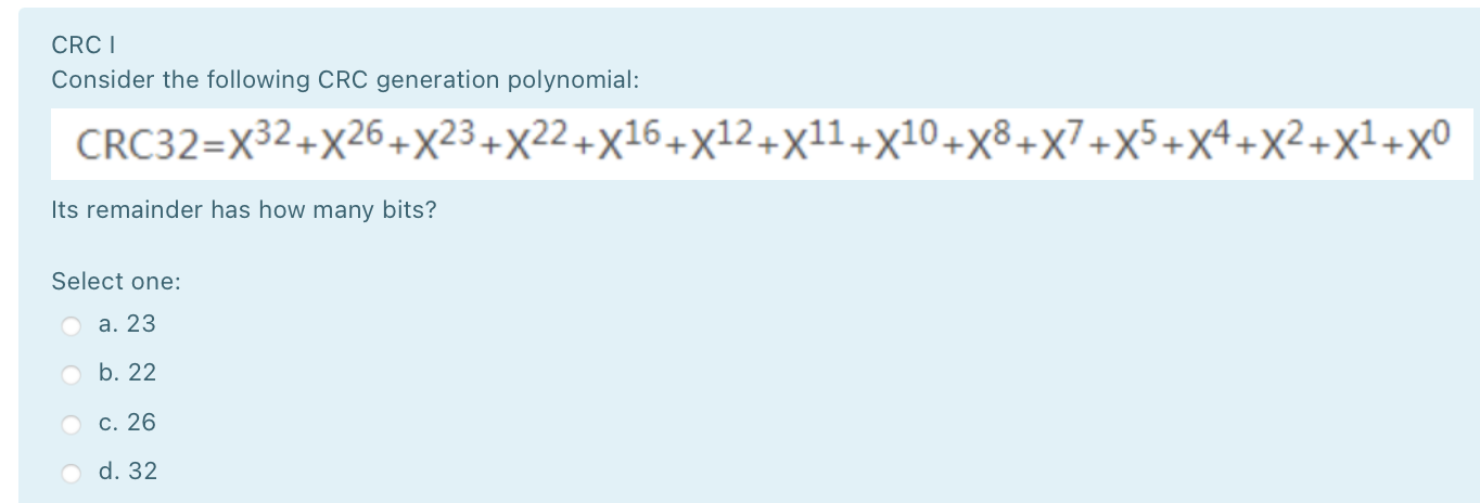Solved CRCI Consider the following CRC generation | Chegg.com