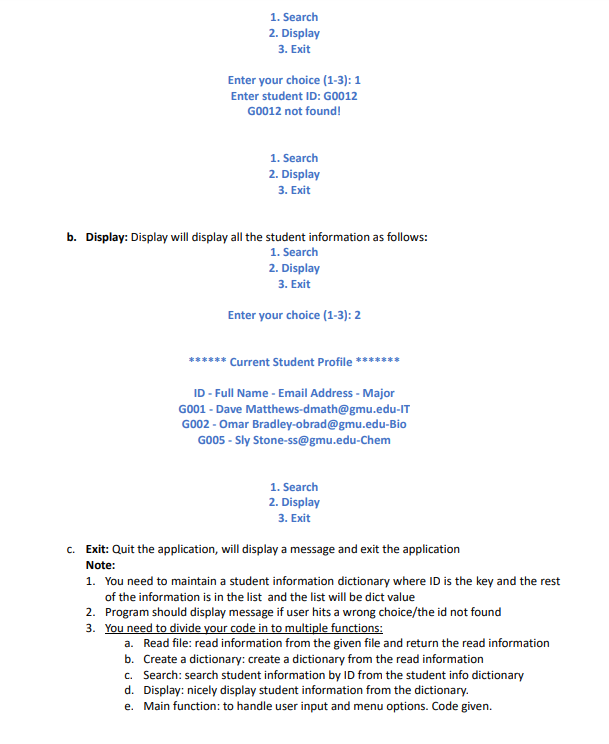 Solved Topics: dictionary, file 1/0, looping, functions | Chegg.com