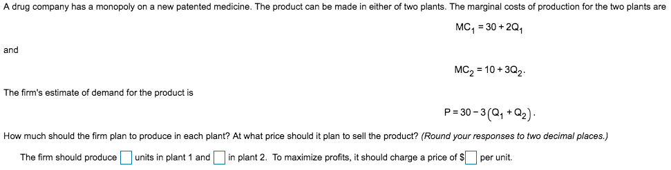 Solved A drug company has a monopoly on new patented | Chegg.com