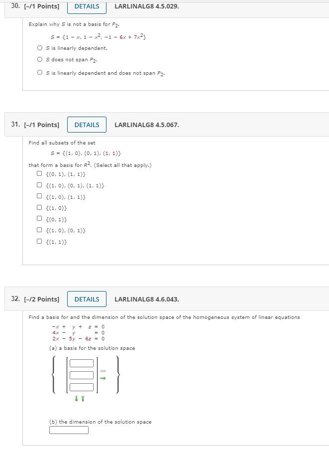 Solved 30. (-/1 Points] DETAILS LARLINALG8 4.5.029. Explain | Chegg.com