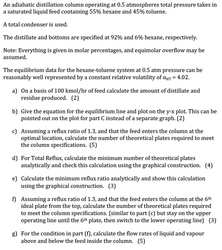 An adiabatic distillation column operating at 0.5 | Chegg.com