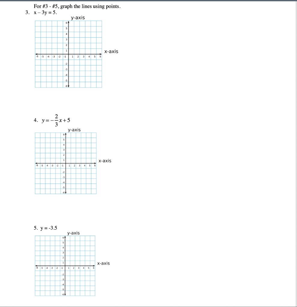 Solved For #3 - #5, graph the lines using points. 3. x-3y = | Chegg.com