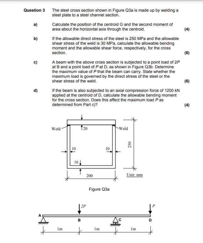Solved Question 3 a) (4) b) (6) The steel cross section | Chegg.com