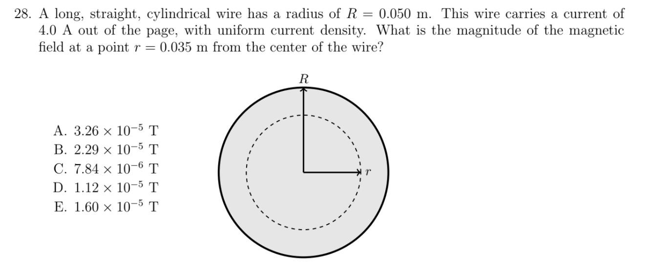 Solved 28. A long, straight, cylindrical wire has a radius | Chegg.com