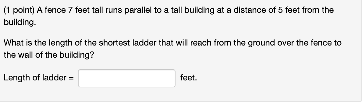 Solved (1 point) A fence 7 feet tall runs parallel to a tall | Chegg.com
