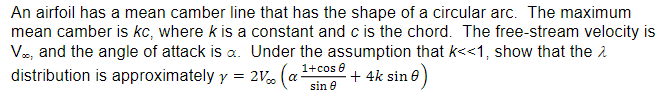 Solved An airfoil has a mean camber line that has the shape | Chegg.com
