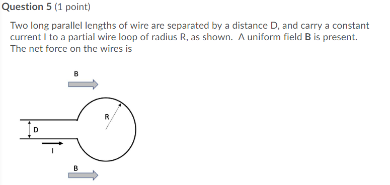 Solved Question 5 (1 point) Two long parallel lengths of | Chegg.com