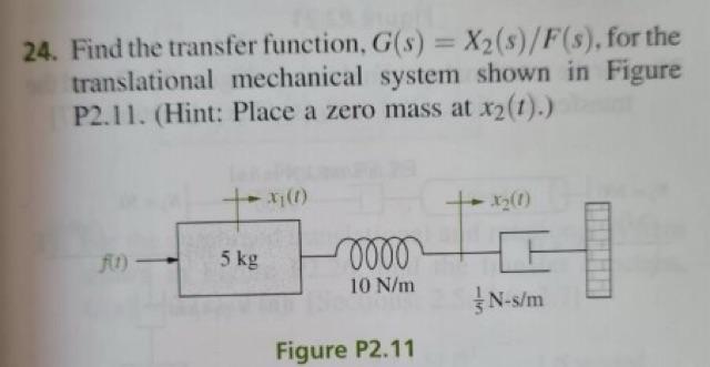 Solved 24. Find the transfer function, G(s) = X2(s)/F(s), | Chegg.com