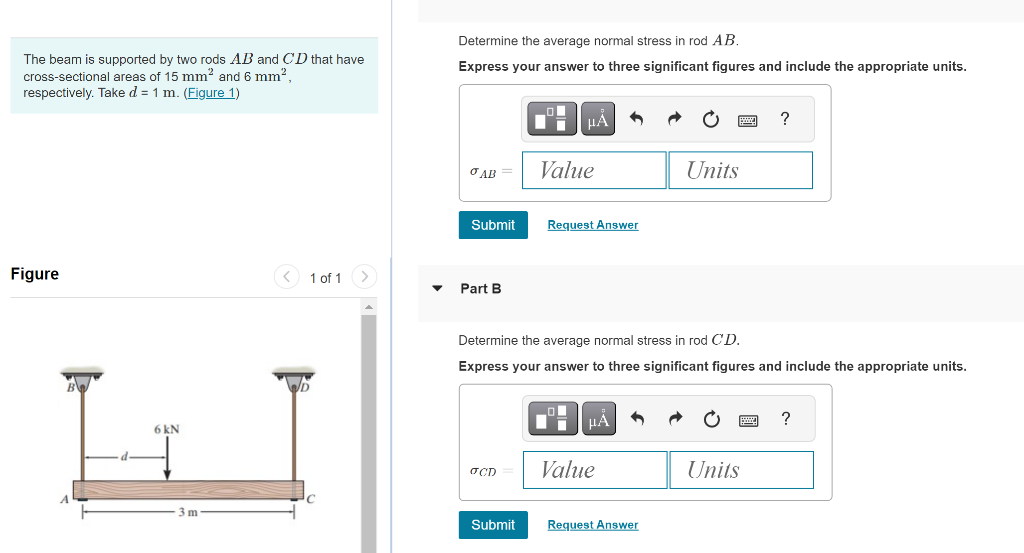 Solved Determine the average normal stress in rod AB. The | Chegg.com