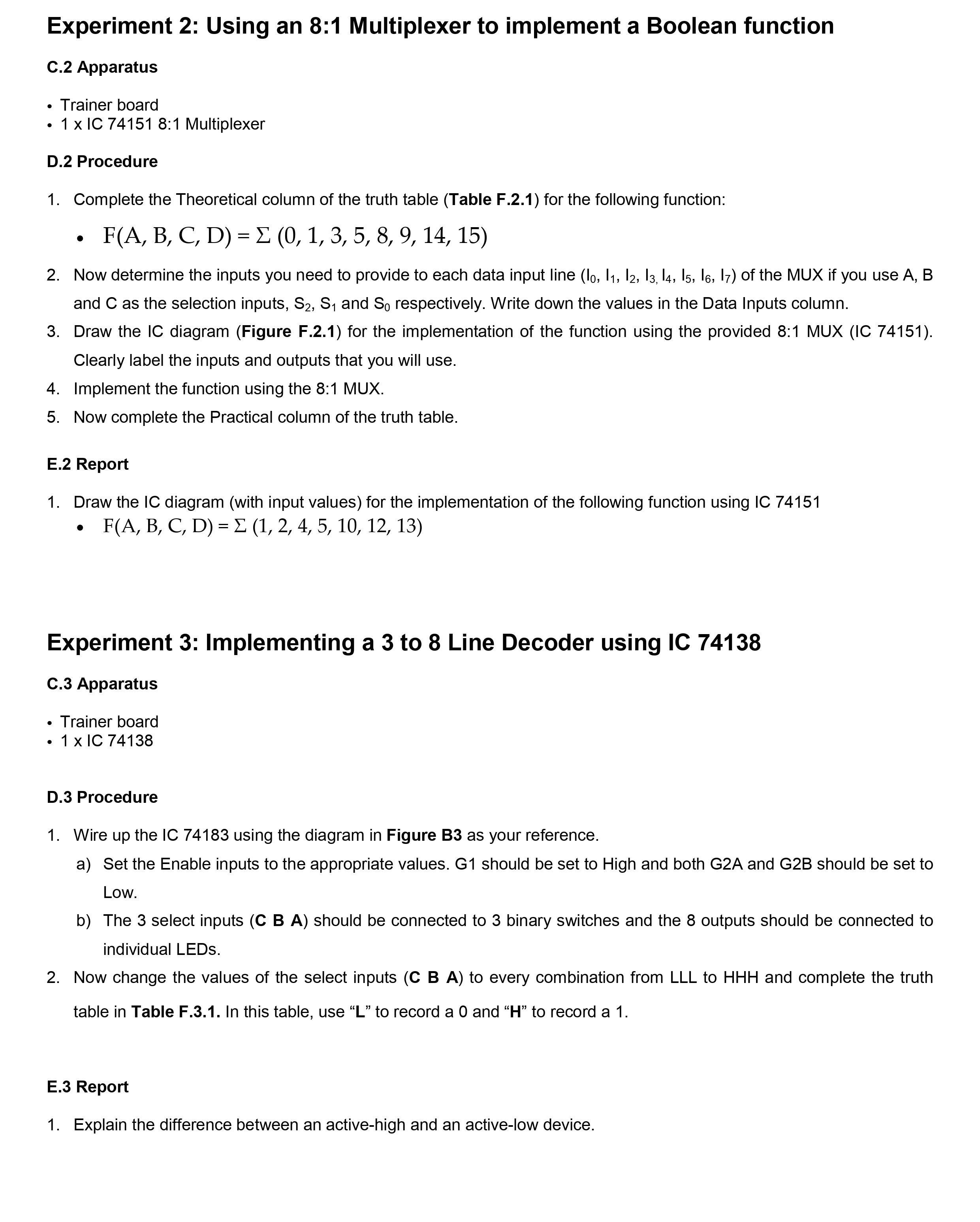 Experiment 1: Constructing a 4:1 Multiplexer using | Chegg.com