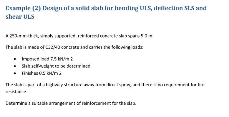 Solved Example (2) Design of a solid slab for bending ULS, | Chegg.com
