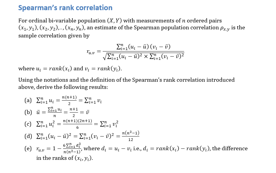 Solved Spearman's rank correlation For ordinal bi-variable | Chegg.com
