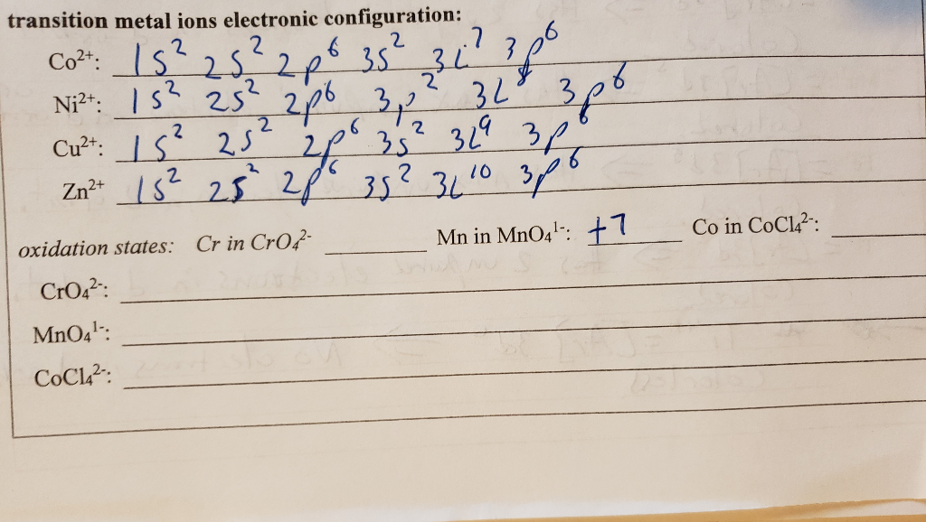 Solved transition metal ions electronic configuration: Co2+ | Chegg.com
