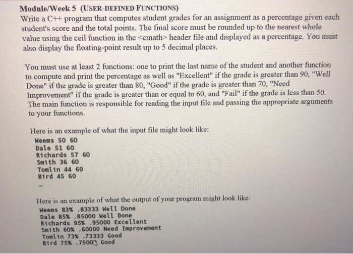 Solved Moduleweek 5 User Defined Functions Write A C 4650