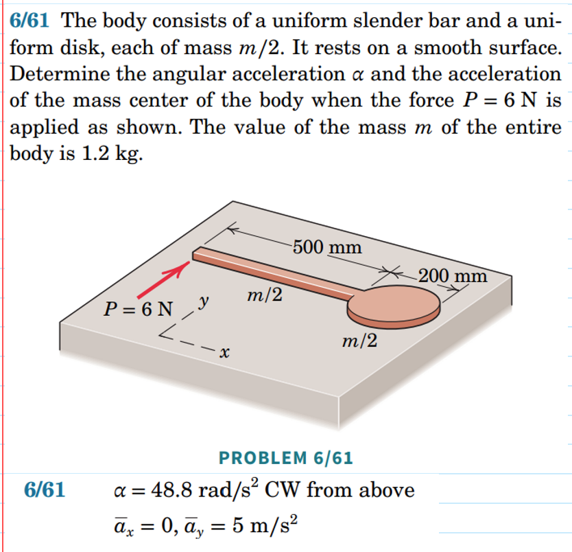 Solved 6/61 The body consists of a uniform slender bar and a | Chegg.com Solved 6/61 The body consists of a uniform slender bar and a | Chegg.com