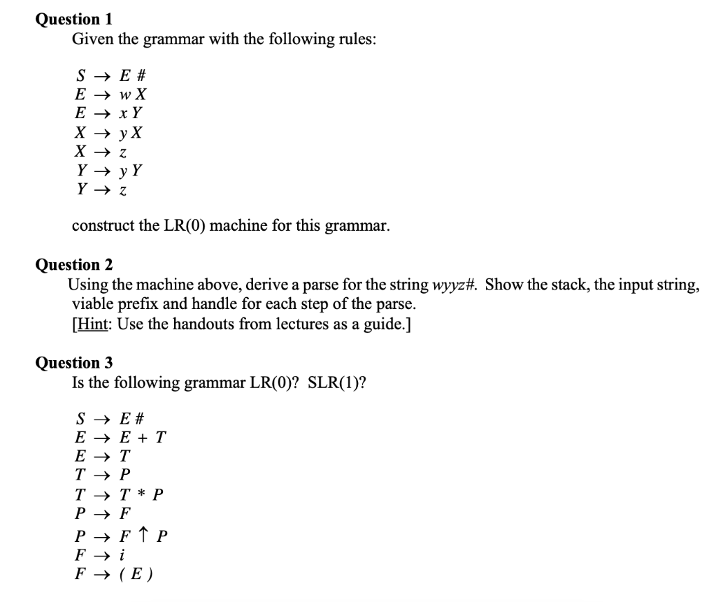 Solved Question 1 Given the grammar with the following | Chegg.com