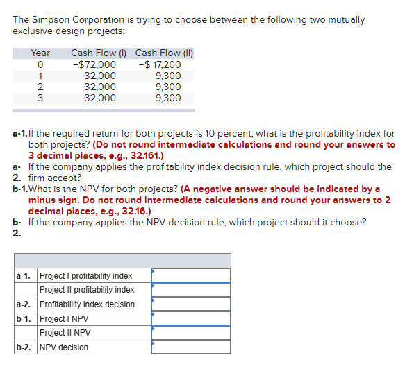 Solved The Simpson Corporation is trying to choose between | Chegg.com