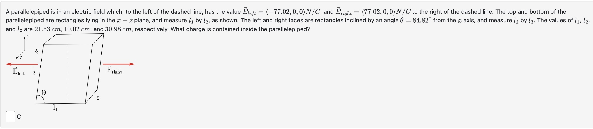 Solved A parallelepiped is in an ﻿electric field which, to | Chegg.com