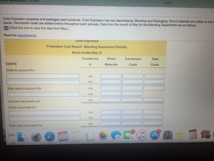 Solved 2 of 2 i Data Table Gallons Beginning Work-in-Process | Chegg.com
