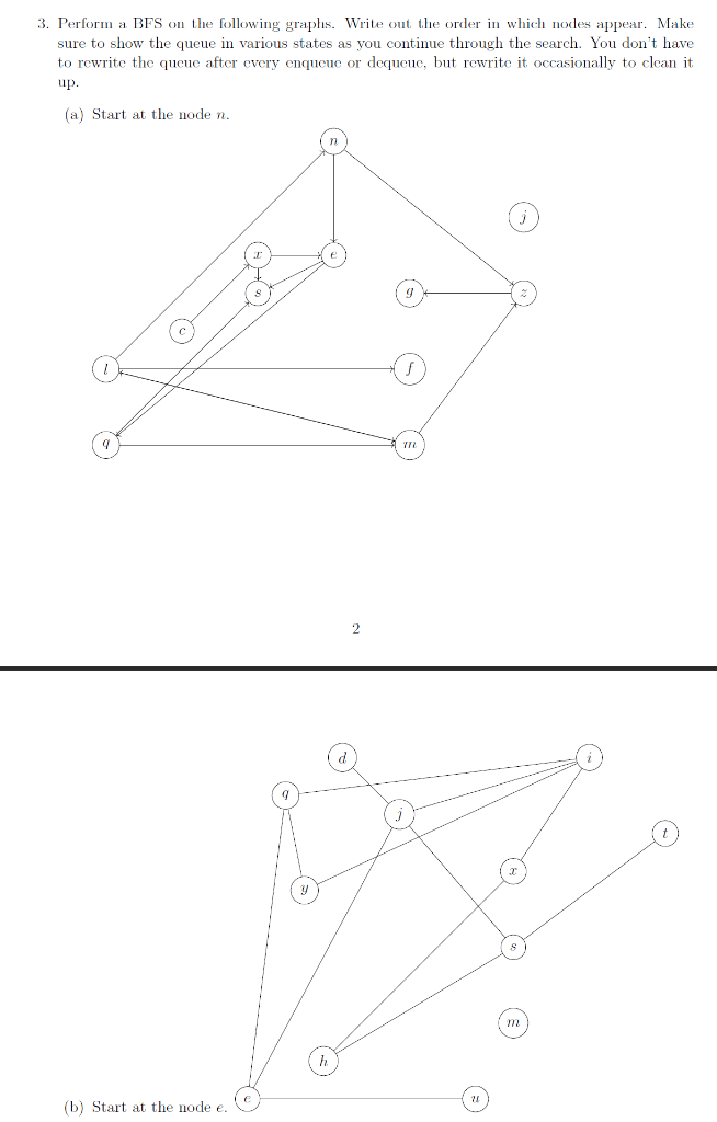 Solved 3. Perform a BFS on the following graphs. Write out | Chegg.com