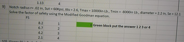 Solved 1.13 4 9) Notch radius r= .02 in, Sut = 60Kpsi, Kts = | Chegg.com