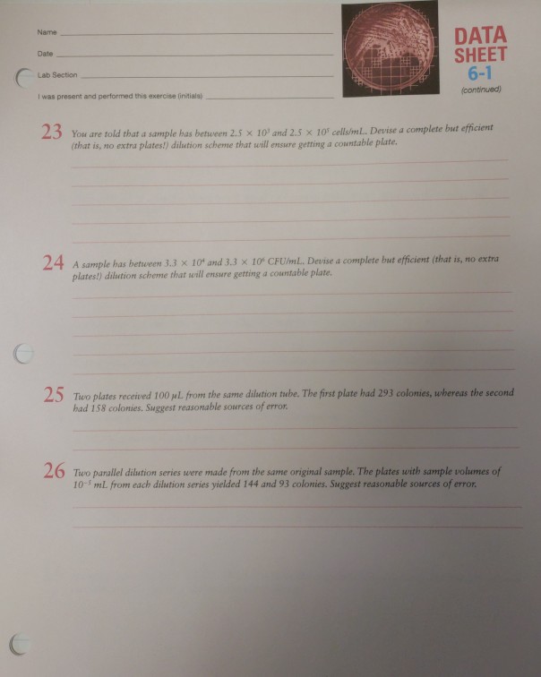 Solved Name DATA SHEET Date Lab Section 6-1 continued) I was | Chegg.com