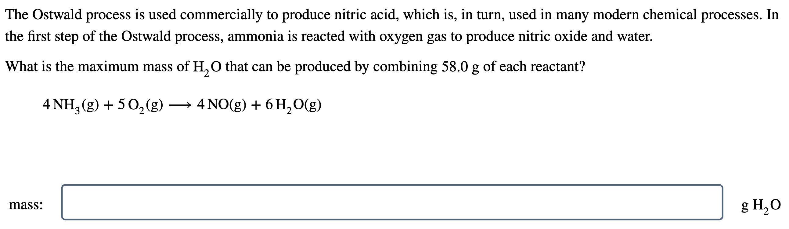 Solved The Ostwald process is used commercially to produce | Chegg.com