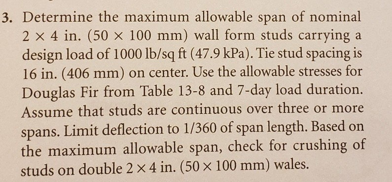 3. Determine the maximum allowable span of nominal 2 | Chegg.com