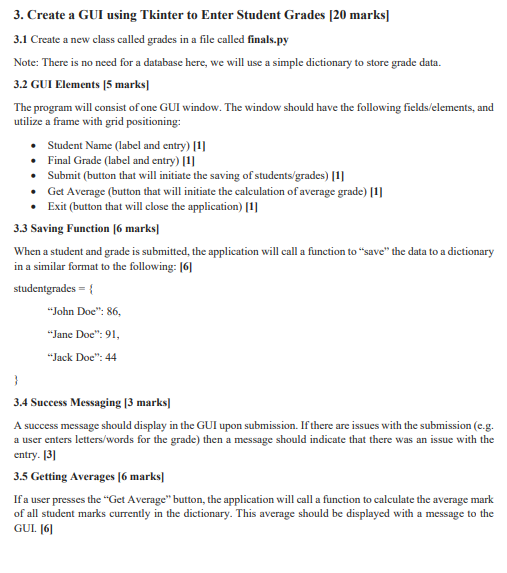 Solved 3. Create a GUI using Tkinter to Enter Student Grades | Chegg.com