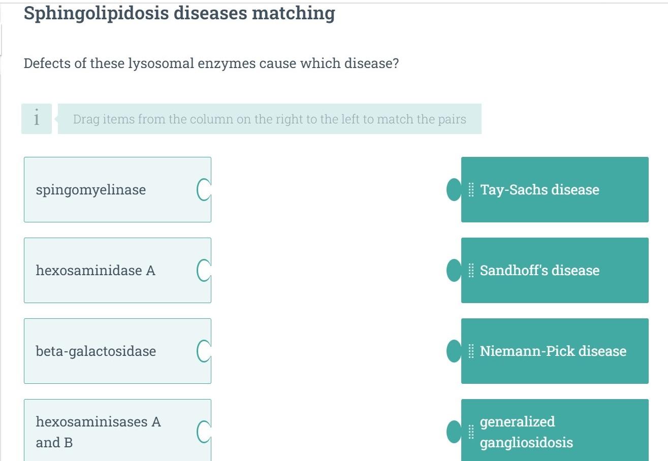 Solved Sphingolipidosis diseases matching Defects of these | Chegg.com