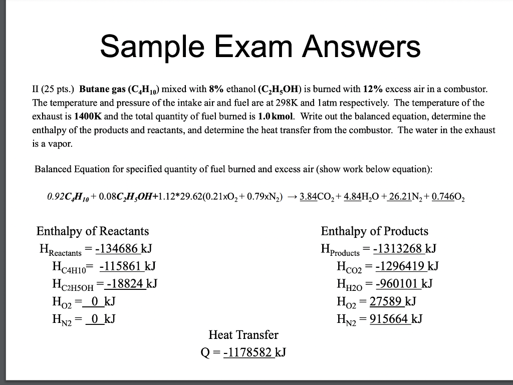 Solved Sample Exam Answers II (25 pts.) Butane gas (CH) | Chegg.com