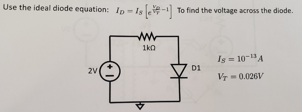 Solved se the ideal diode equation: ID ITo find the voltage | Chegg.com