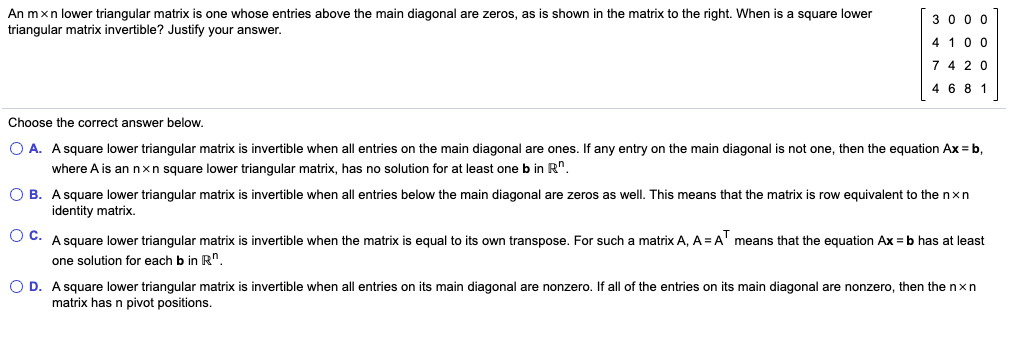 Solved An mxn lower triangular matrix is one whose entries | Chegg.com