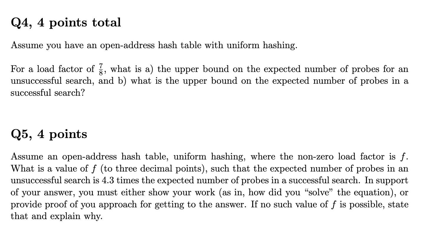 Solved Q4, 4 points total Assume you have an open-address | Chegg.com
