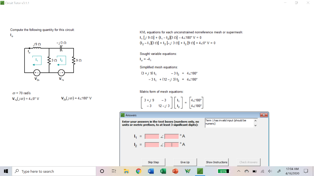 Solved Circuit Tutor v3.1.1 Compute the following quantity | Chegg.com