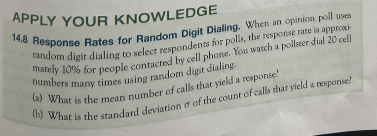 Solved APPLY YOUR KNOWLEDGE 14.8 Response Rates for Random | Chegg.com