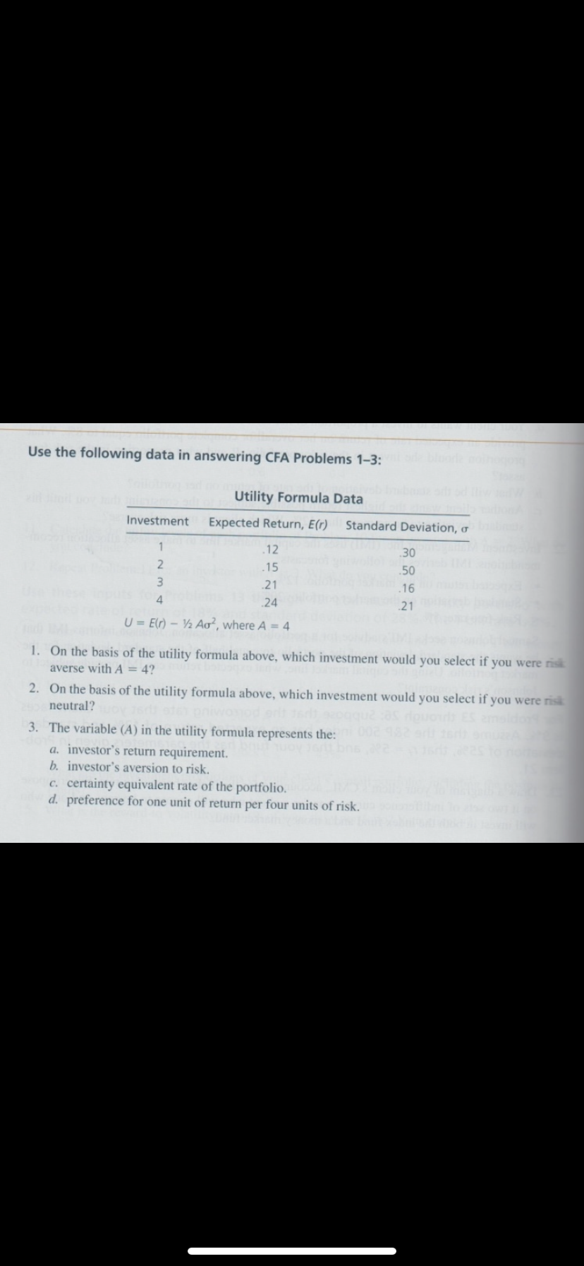Solved Use the following data in answering CFA Problems 1-3: | Chegg.com