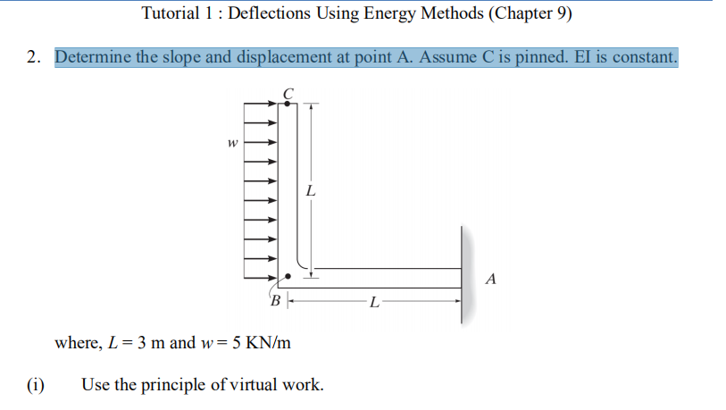 Solved Tutorial 1 : Deflections Using Energy Methods | Chegg.com