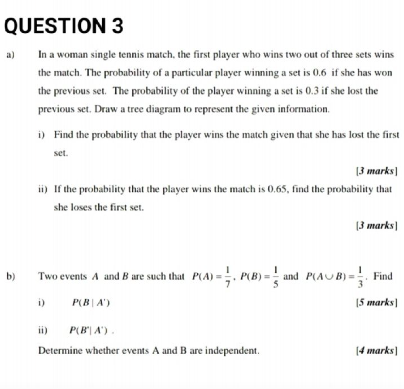 the previous set. The probability of the player | Chegg.com