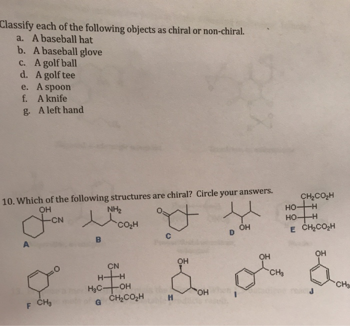Solved Classify each of the following objects as chiral or | Chegg.com