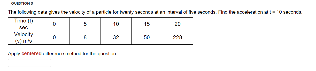 [Solved]: The following data gives the velocity of a partic