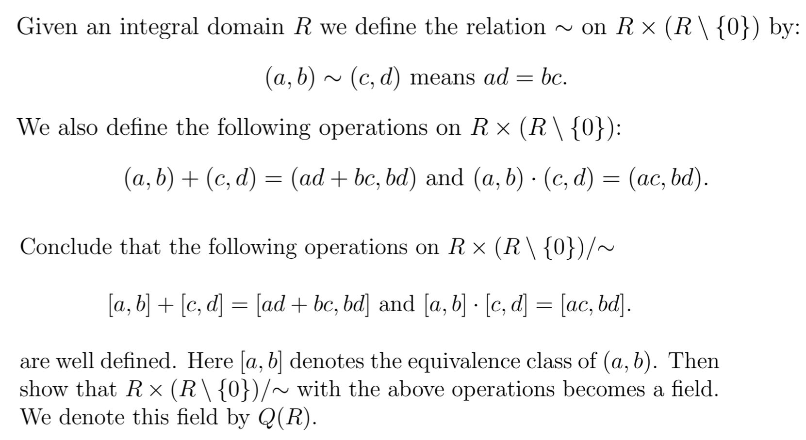 Solved Given an integral domain R we define the relation ~ | Chegg.com