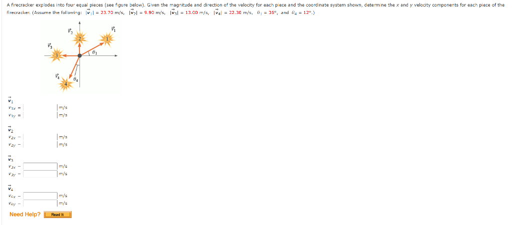 Solved A firecracker explodes into four equal pieces (see | Chegg.com