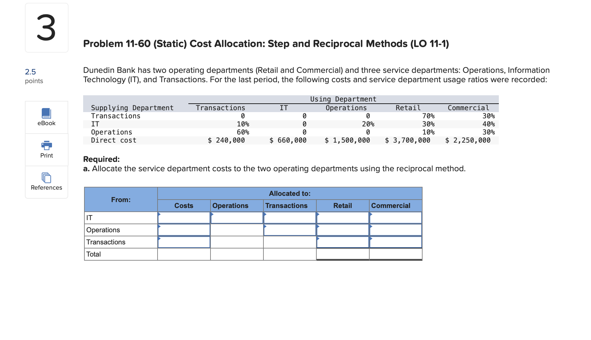 Solved Problem 11-60 (Static) Cost Allocation: Step and | Chegg.com