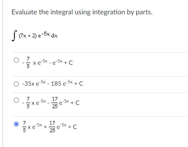 Solved Evaluate the integral using integration by parts. | Chegg.com