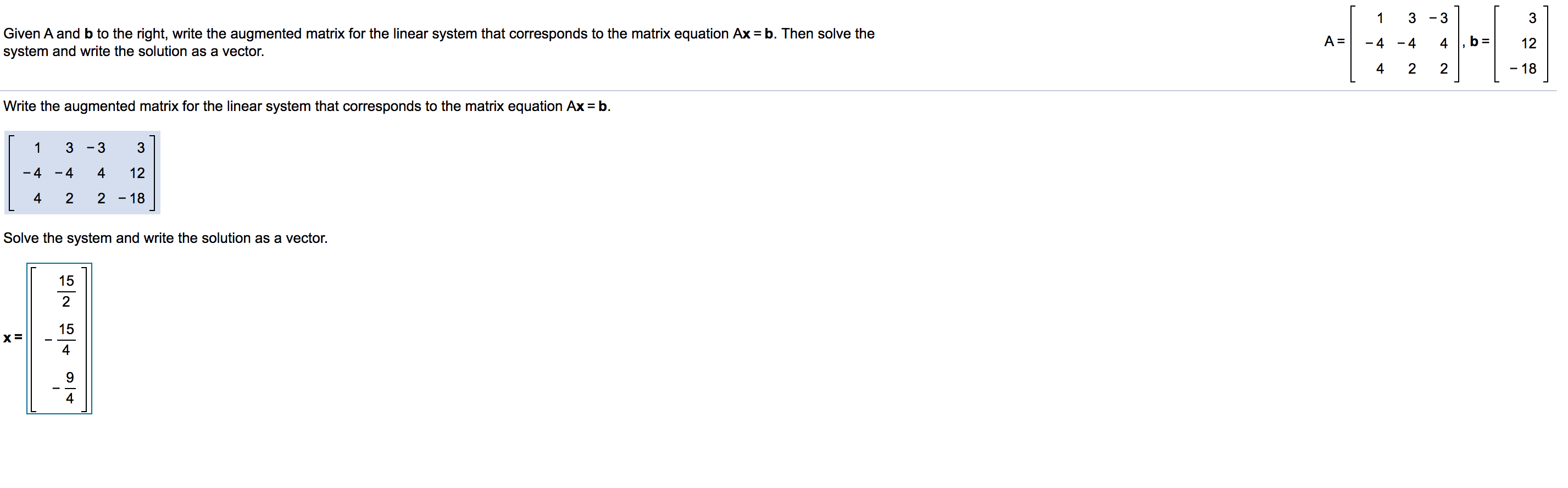 Solved 1 3 -3 3 Given A and b to the right, write the | Chegg.com