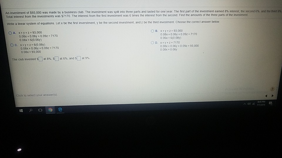Solved An Investment Of 93 000 Was Made By A Business Club Chegg