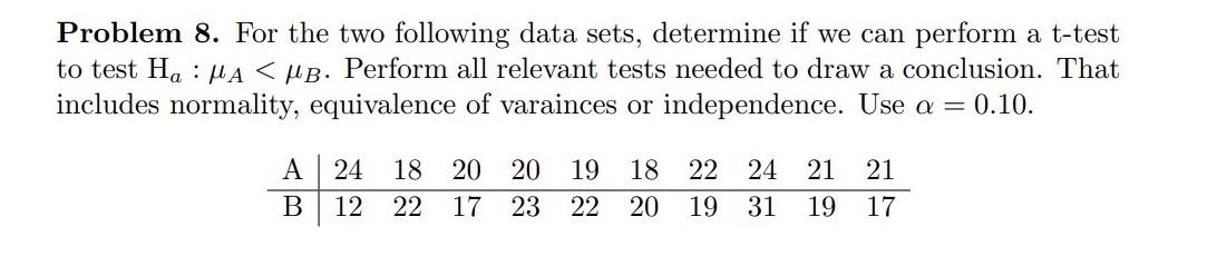 Solved Problem 8. For the two following data sets, determine | Chegg.com