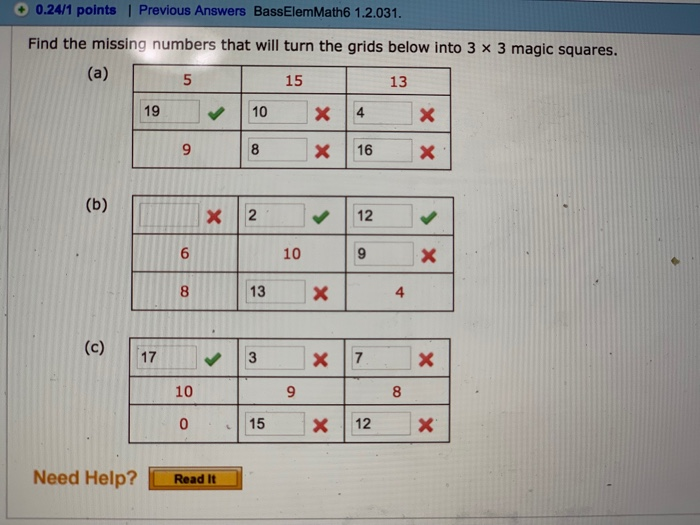 Solved Find the missing numbers that will turn the grid | Chegg.com
